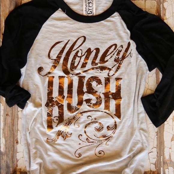 Junk Gypsy | Tops | Junk Gypsy Honey Hush Metallic Graphic Raglan Tee ...